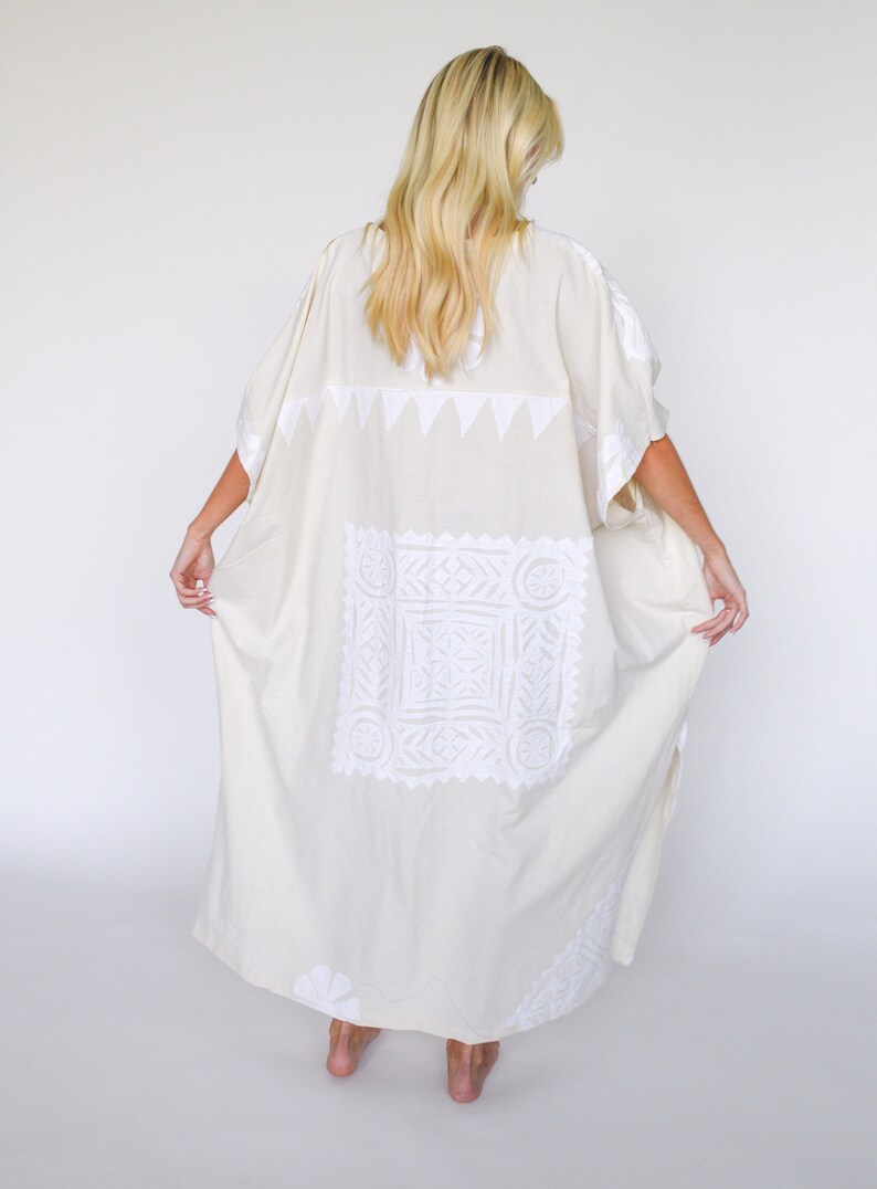 The Dawn Kaftan Hand Appliqué White Boho Kaftan Coverup Dress - Etsy