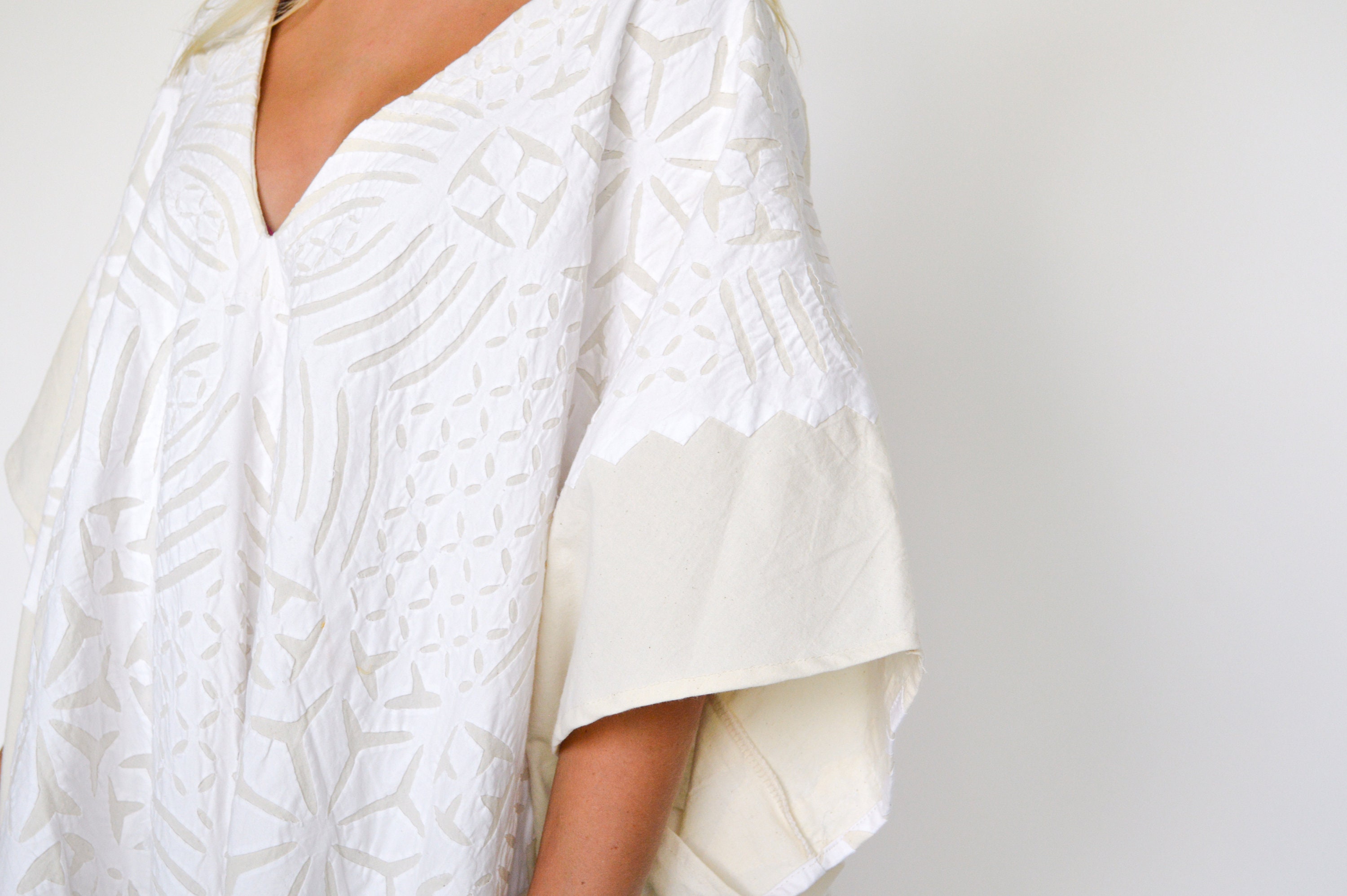 The Dawn Kaftan Hand Appliqué White Boho Kaftan Coverup Dress - Etsy