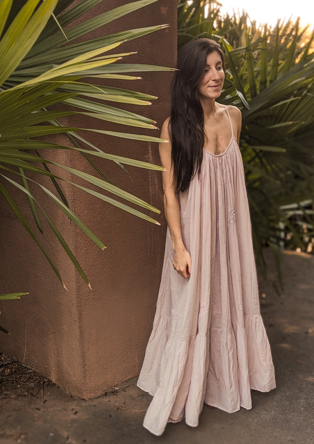 Flowy Cotton Hand Embroidered Beach Dress - Pink Sand - Etsy