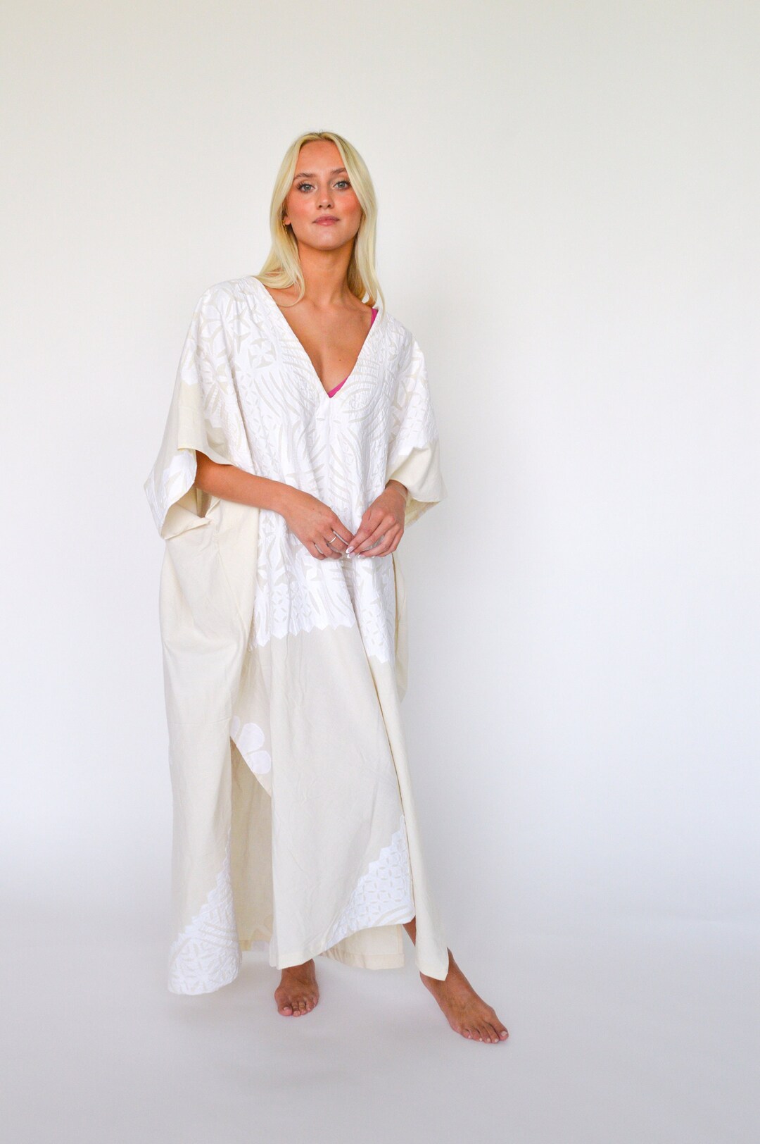 The Dawn Kaftan Hand Appliqué White Boho Kaftan Coverup Dress - Etsy