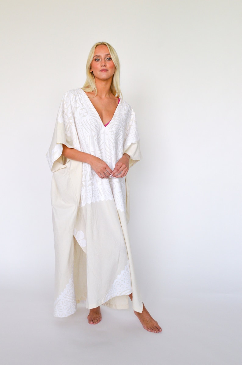 The Dawn Kaftan Hand Appliqué White Boho Kaftan Coverup Dress - Etsy