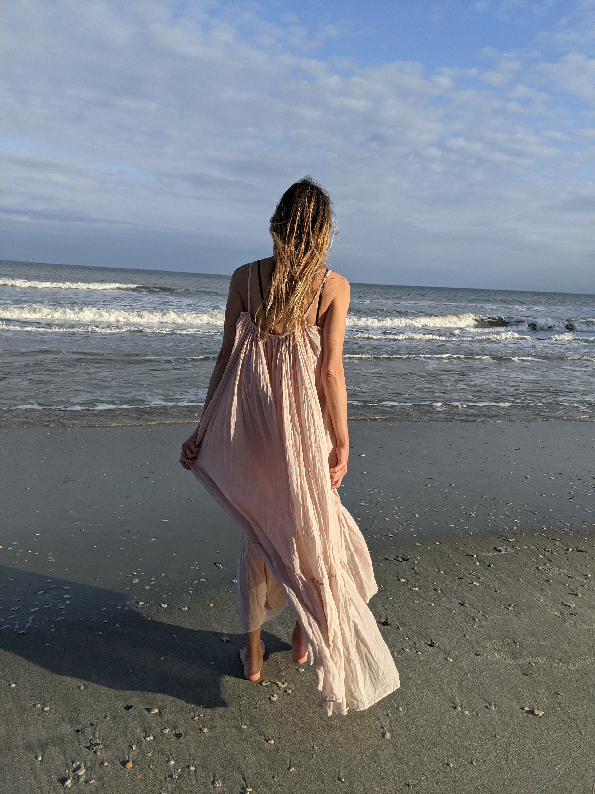 Flowy Cotton Hand Embroidered Beach Dress Pink Sand - Etsy