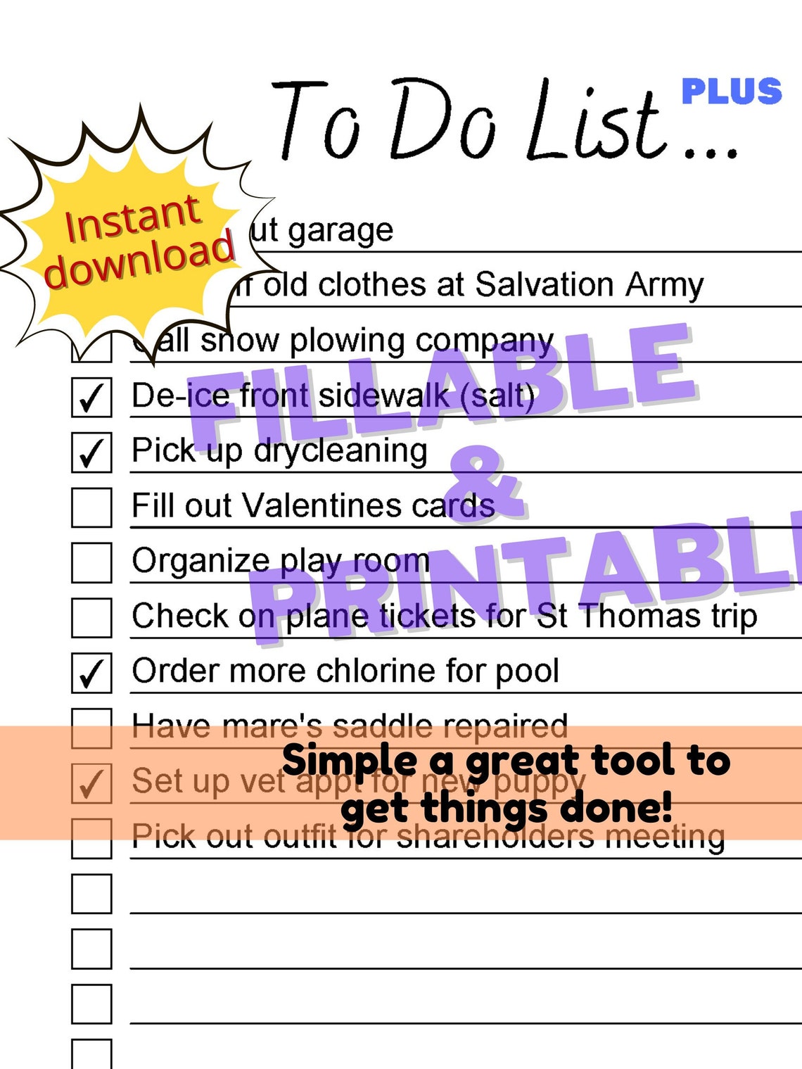 To Do List PLUS PDF Form to Do Checklist PDF Form Fillable - Etsy