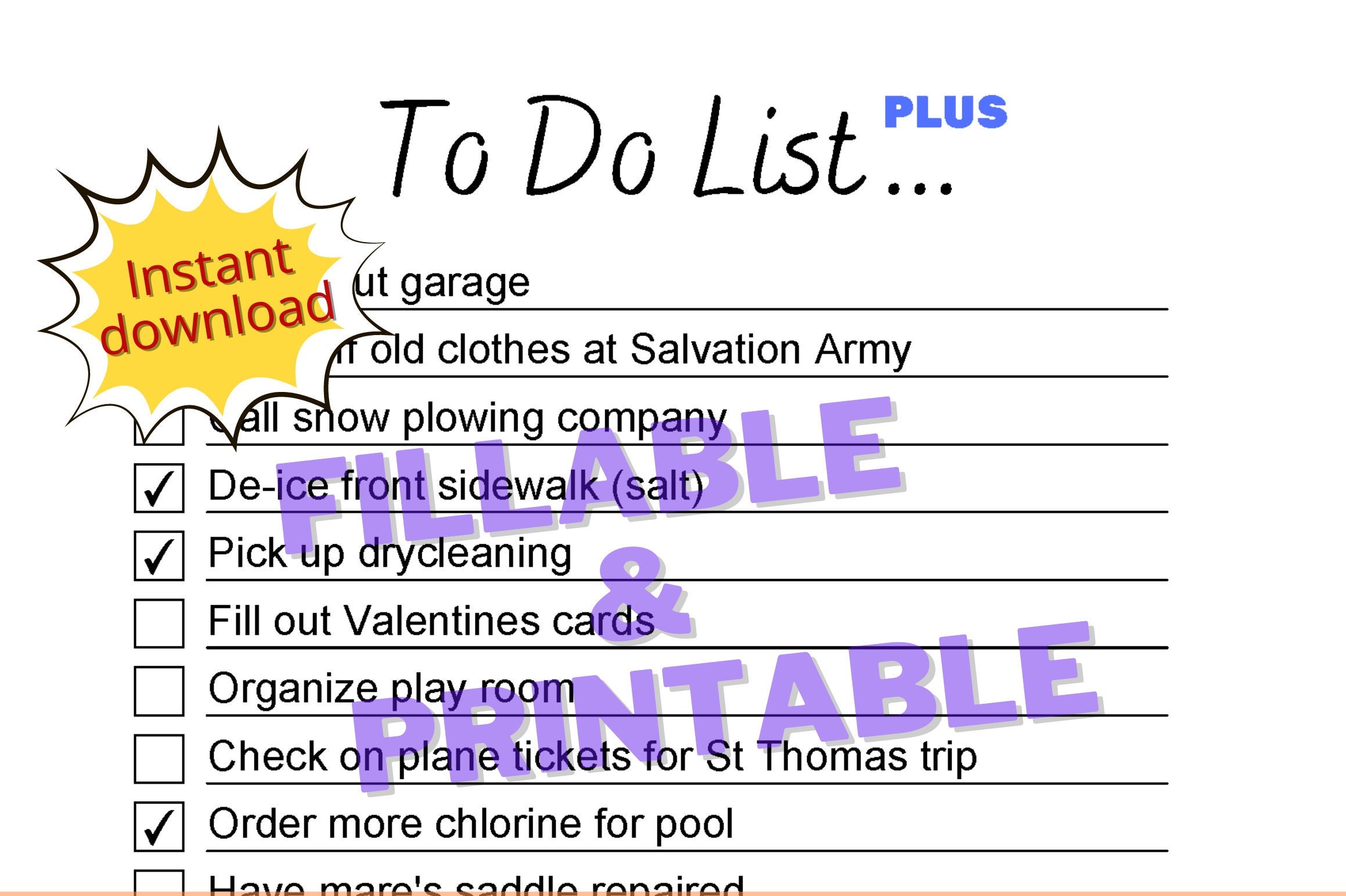 To Do List PLUS PDF Form | to Do Checklist PDF Form Fillable and ...