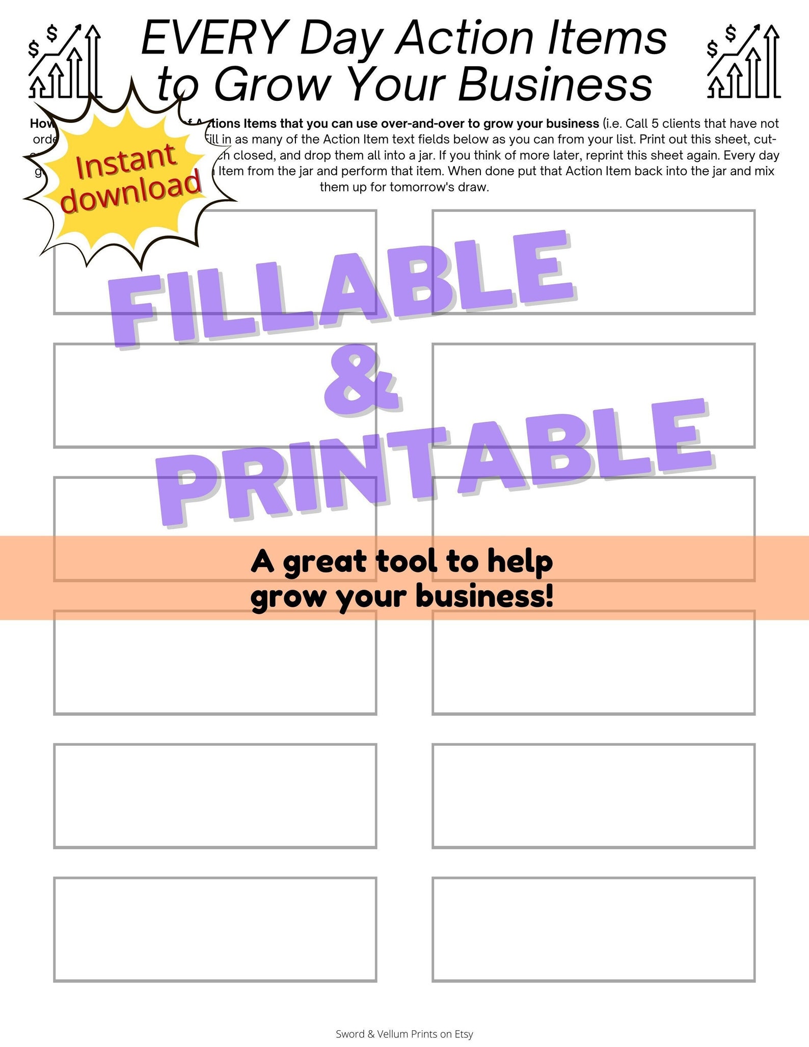 Business Growth Action Items Form - PDF Fillable and Printable - Etsy
