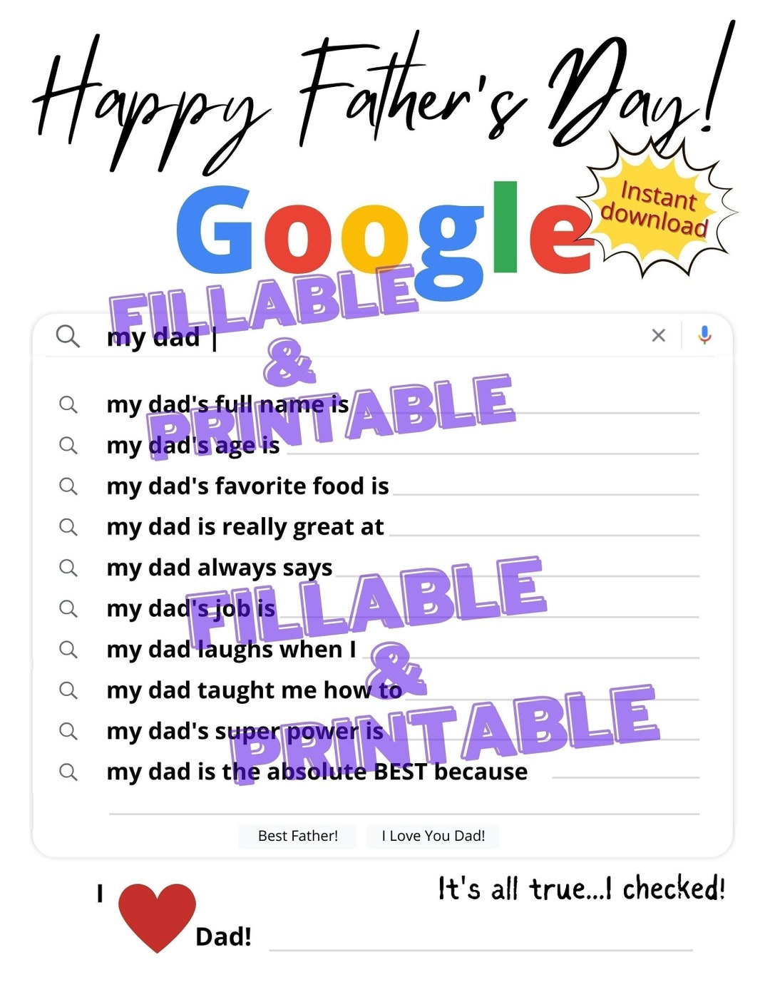 Happy Father's Day Google Search Fillable PDF Form (printable) - Etsy