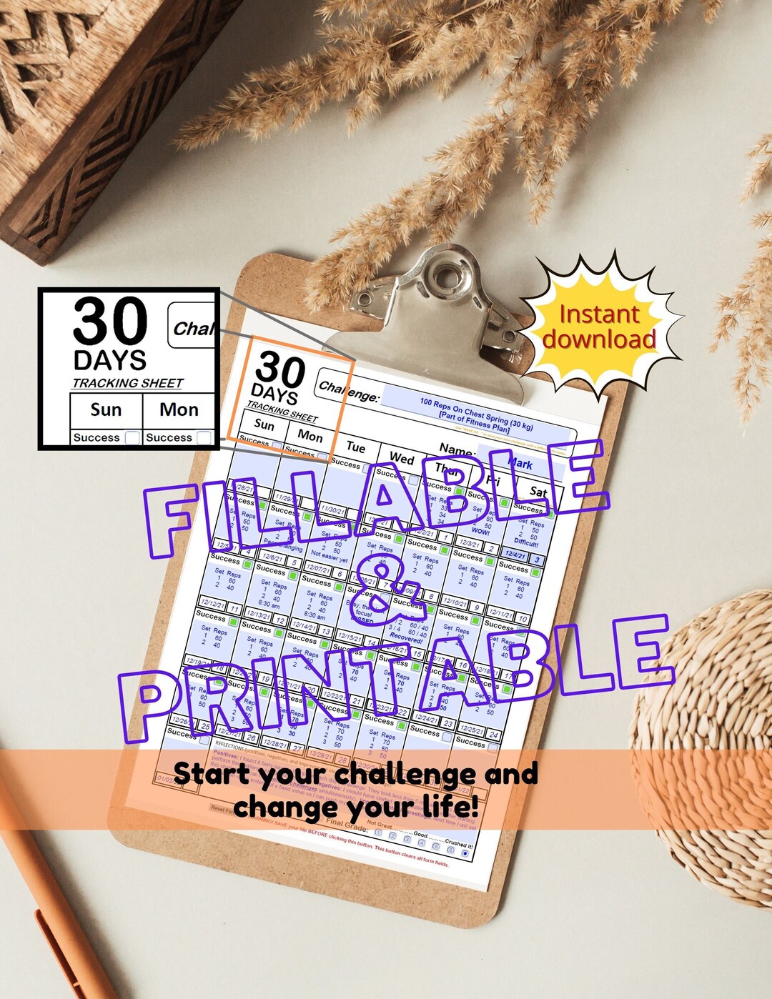 Printable 30 Day Challenge PDF Tracker Fillable & Printable PDF Form ...