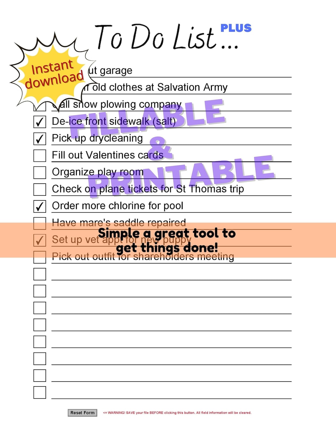 To Do List PLUS PDF Form to Do Checklist PDF Form Fillable and ...