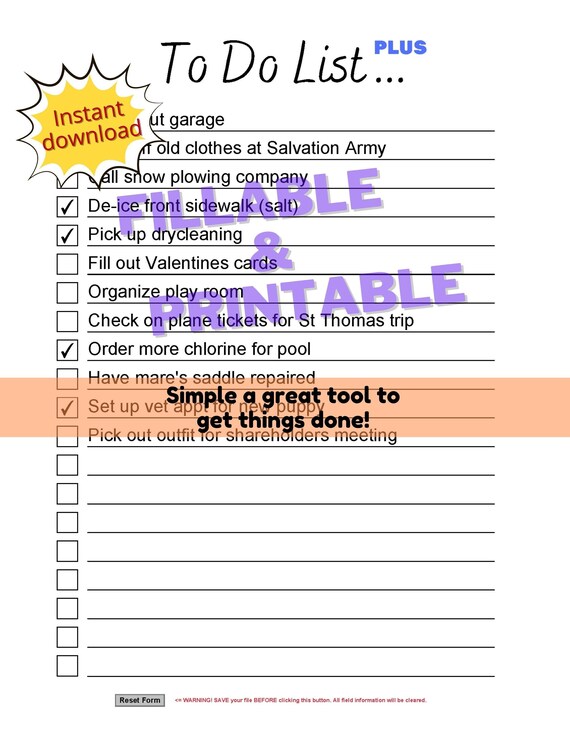 To Do List PLUS PDF Form to Do Checklist PDF Form Fillable | Etsy