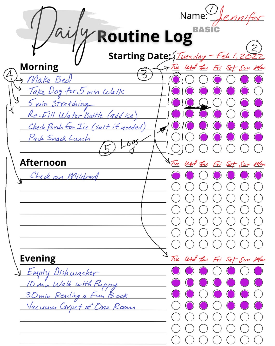 Daily Routine Log Basic PDF Form Daily Routine Log / Tracker PDF ...