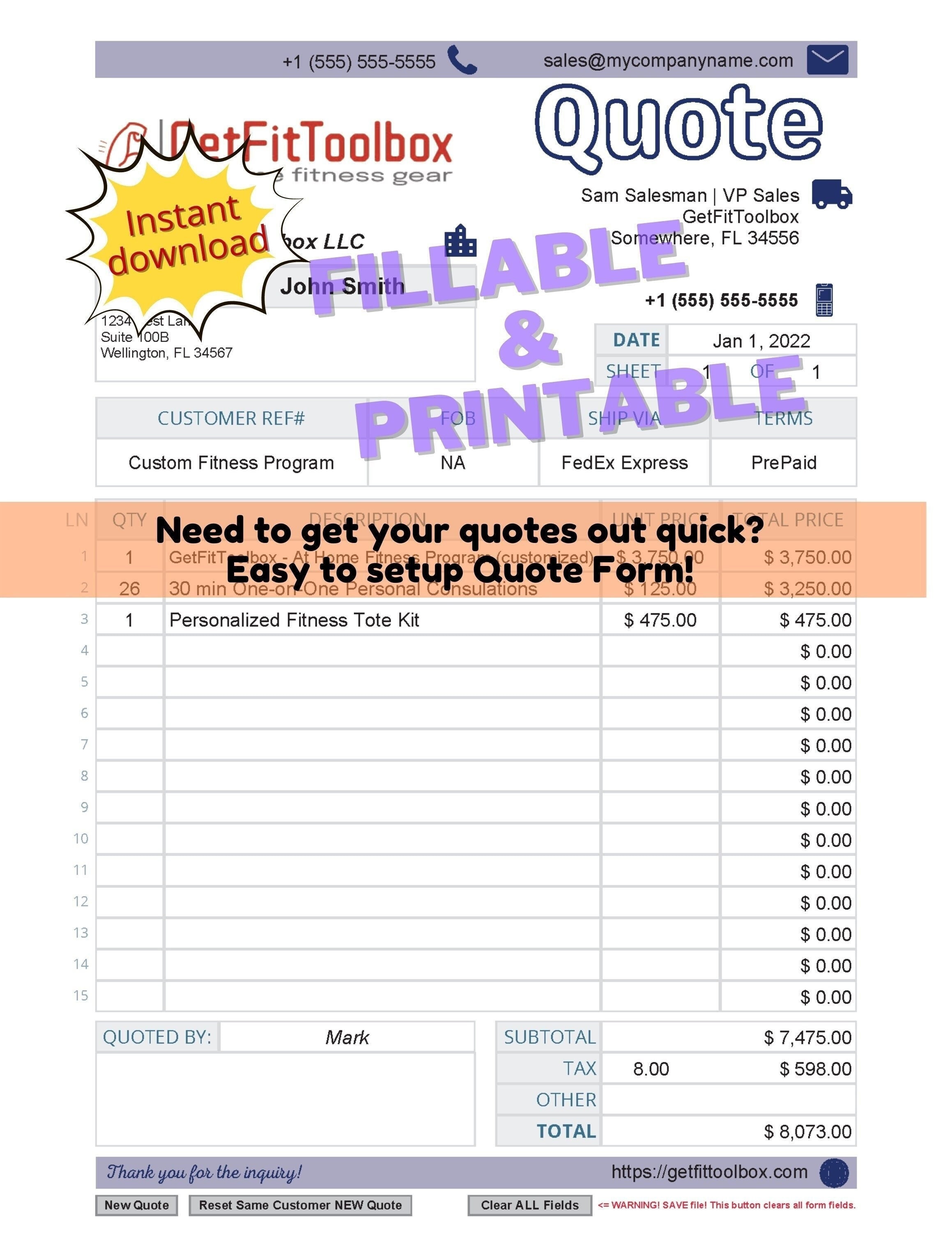 Fillable Quote Template - Printable Forms Free Online