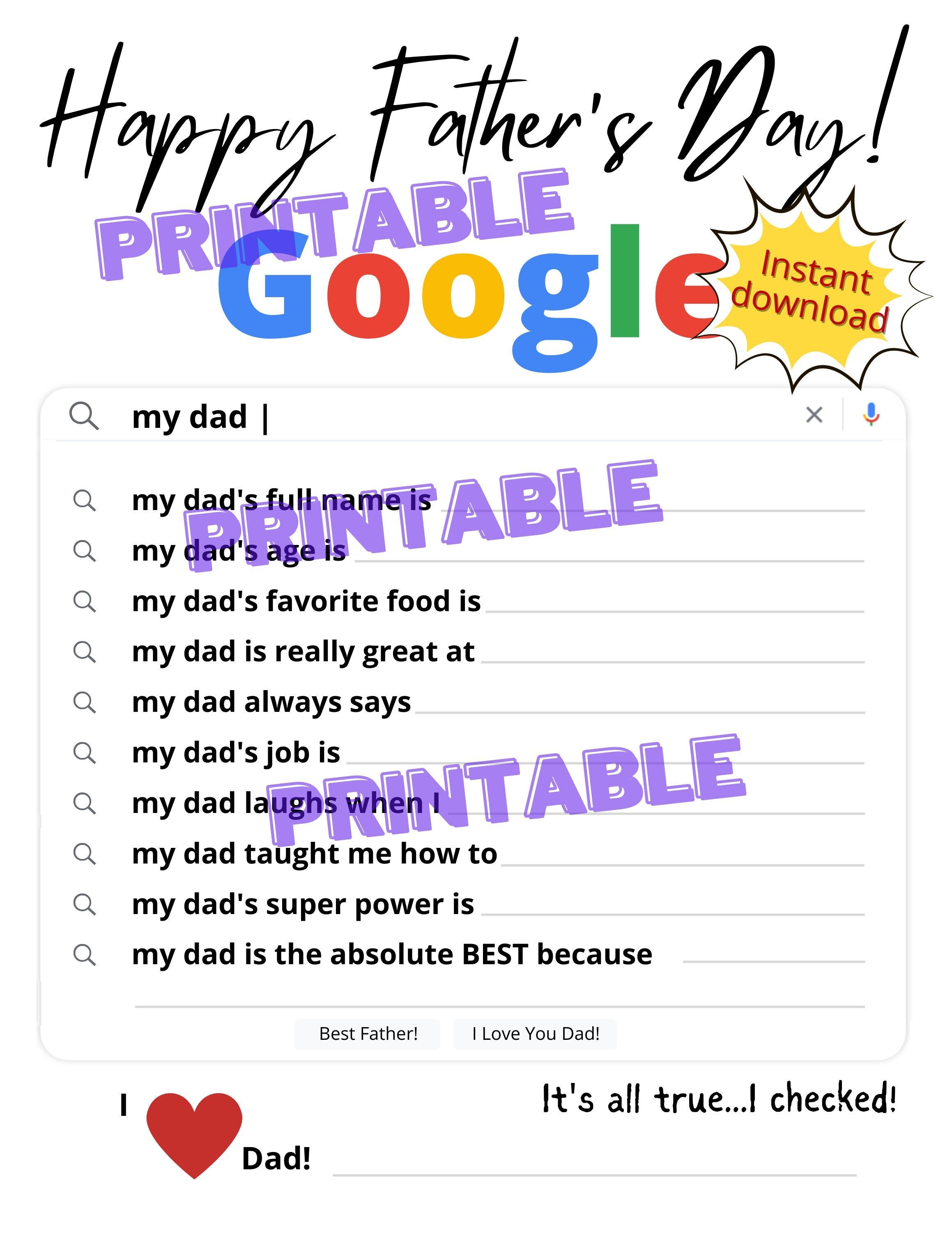 Happy Father's Day "google Search" BASIC PDF Form | Happy Father's Day ...
