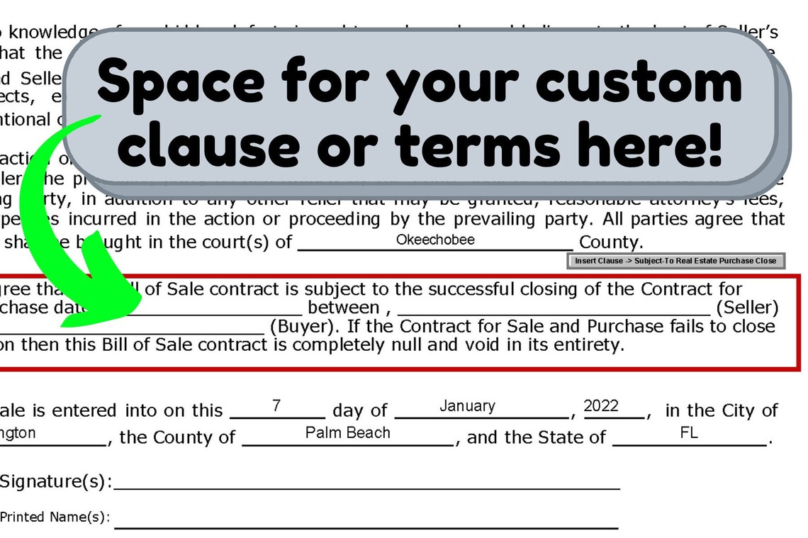 Fillable Bill of Sale PDF Form | Printable Template (digital Download ...