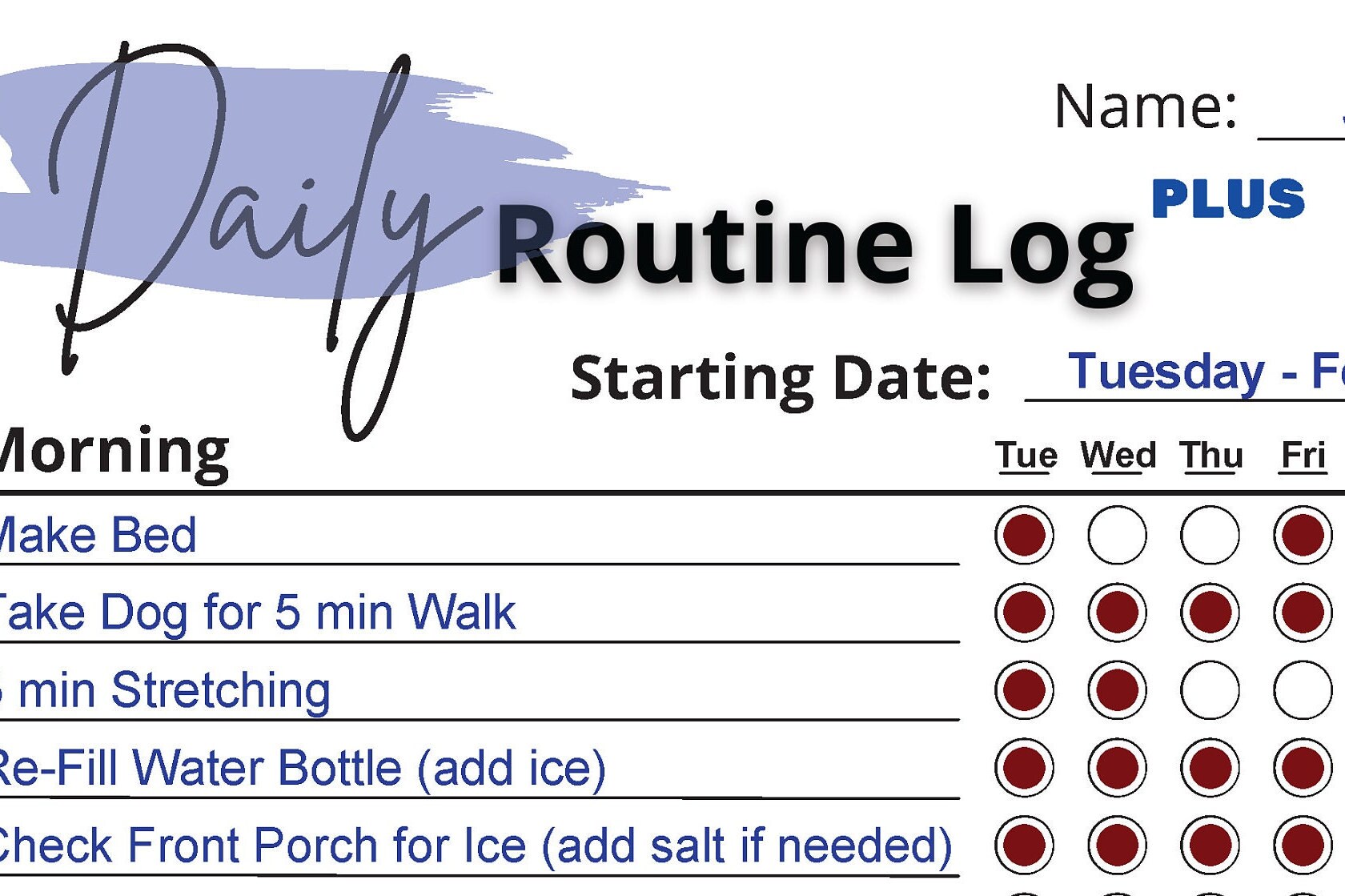 Daily Routine Log PLUS PDF Form | Daily Routine Tracker Fillable ...