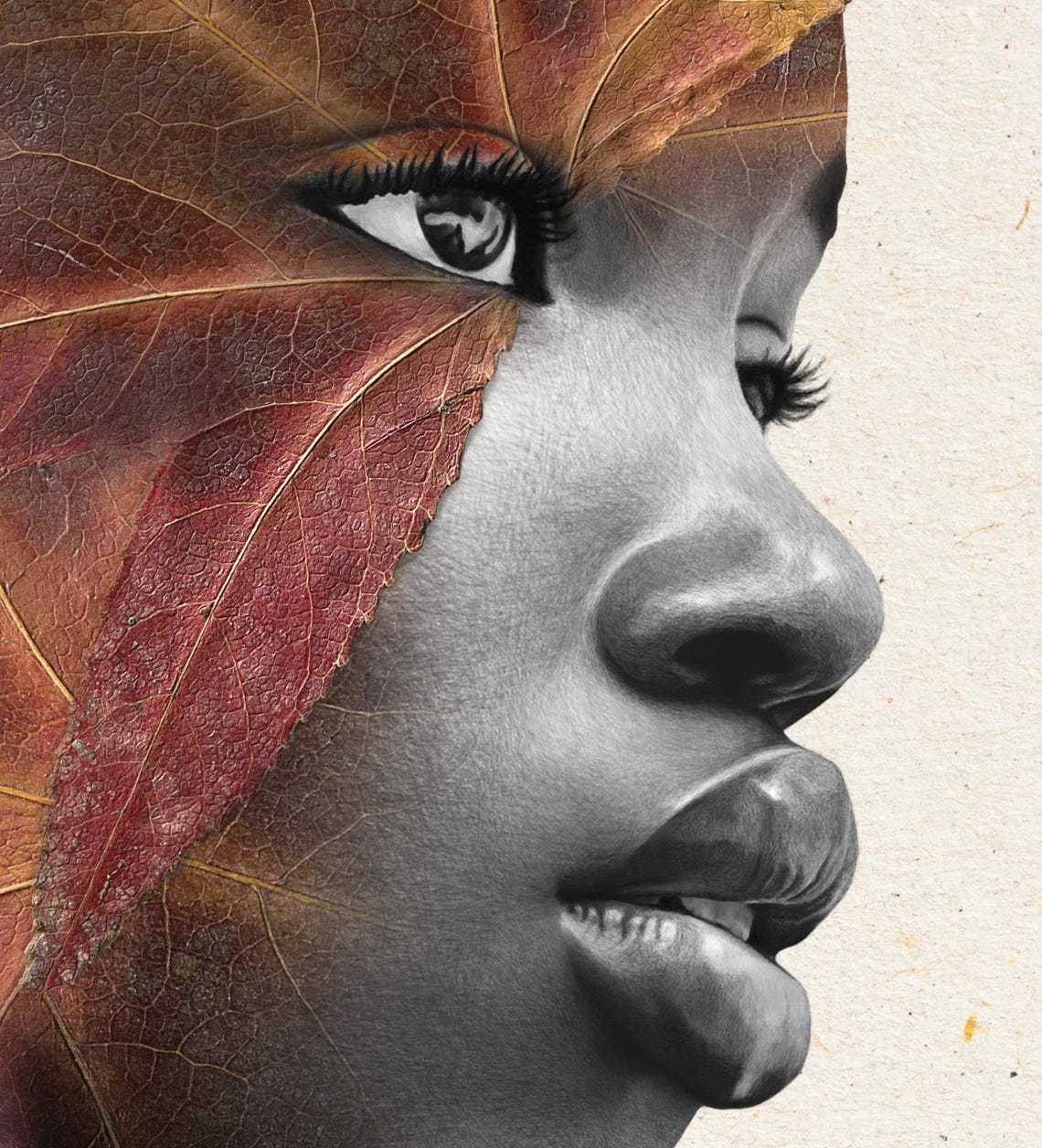 Demeter Art Print: Pressed Leaves & Pencil Portrait Collage - Etsy
