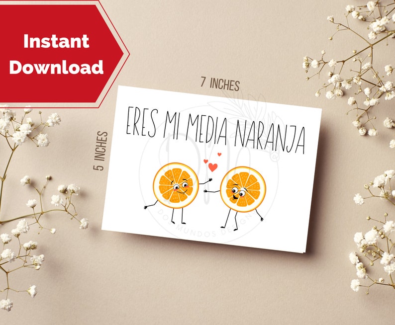 PRINTABLE Eres Mi Media Naranja Card, Digital Download, IMPRIMIBLE ...