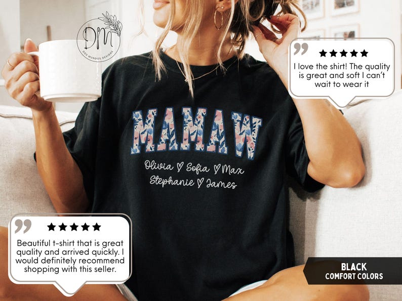 Mamaw Shirt Personalized Mamaw Shirt Floral Mamaw Shirt Grandkid Names ...