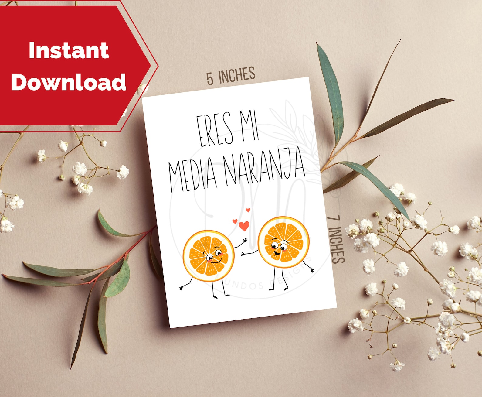 PRINTABLE Eres Mi Media Naranja Card, Digital Download, IMPRIMIBLE ...