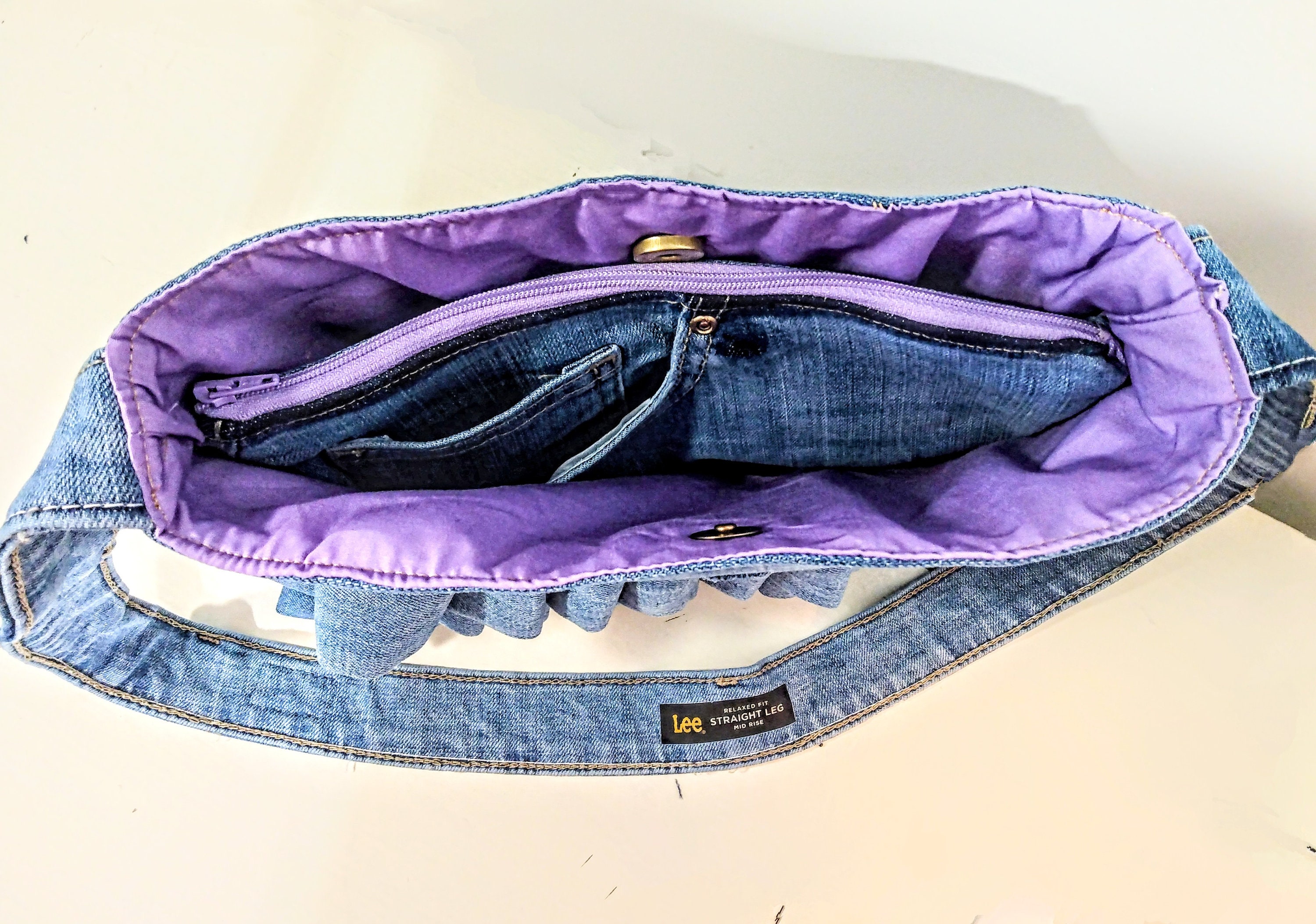 Ruffled Reworked Denim Jeans Shoulder Bag Zipper Pouch - Etsy
