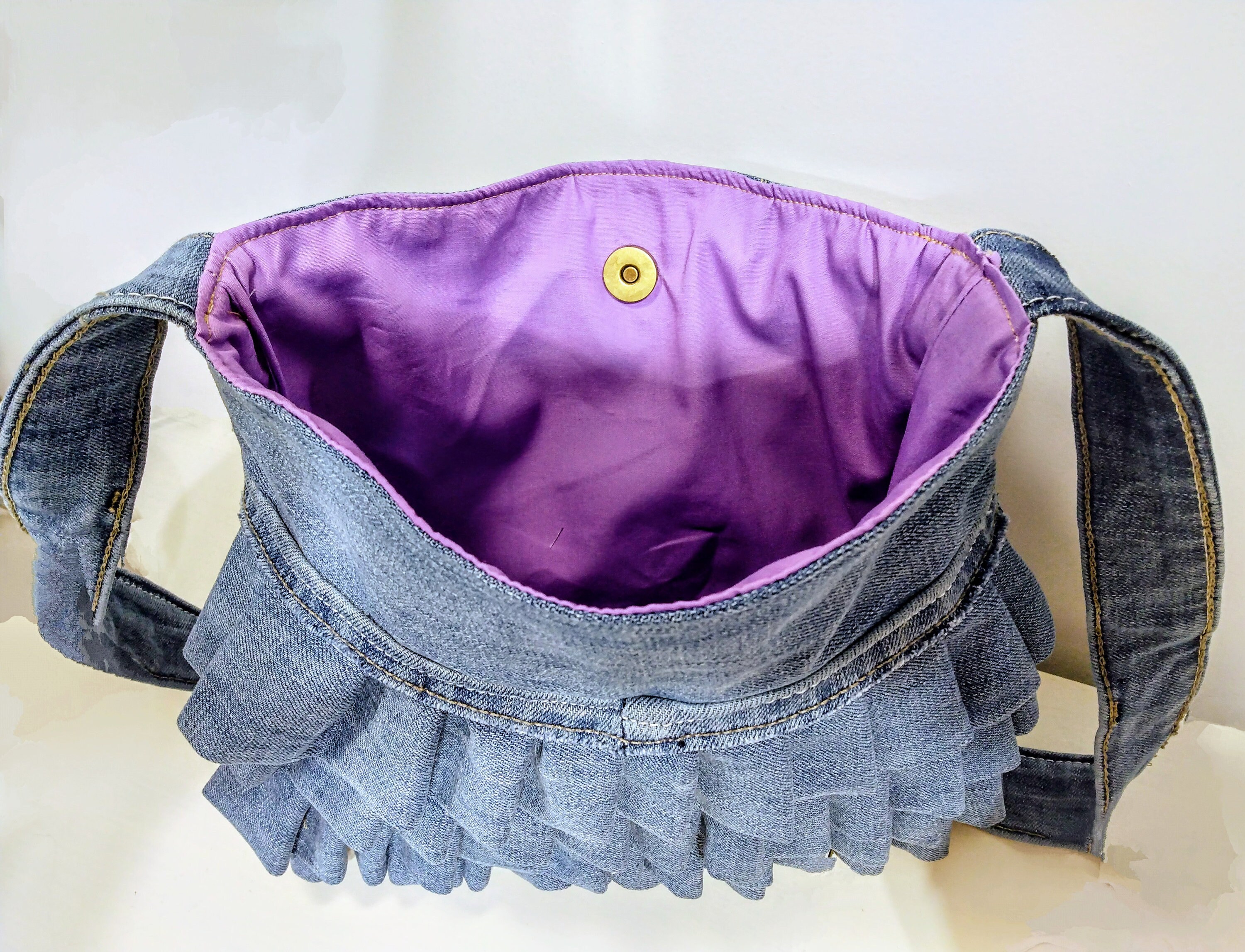 Ruffled Reworked Denim Jeans Shoulder Bag Zipper Pouch - Etsy