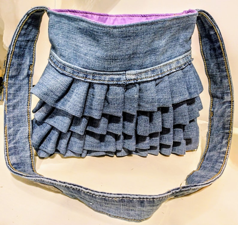 Ruffled Reworked Denim Jeans Shoulder Bag Zipper Pouch - Etsy