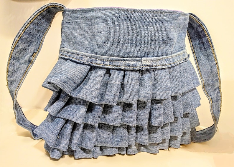 Ruffled Reworked Denim Jeans Shoulder Bag Zipper Pouch - Etsy