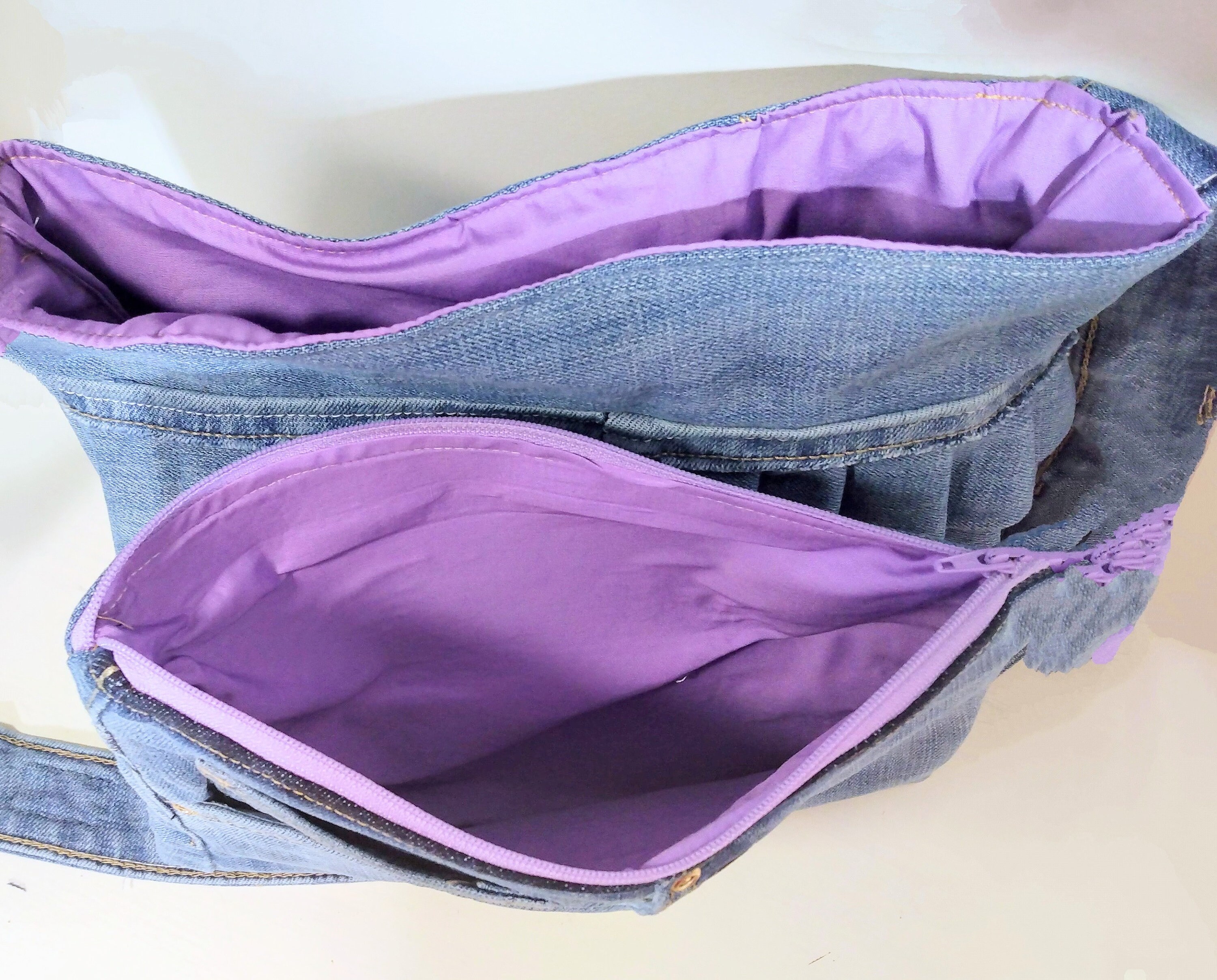 Ruffled Reworked Denim Jeans Shoulder Bag Zipper Pouch - Etsy