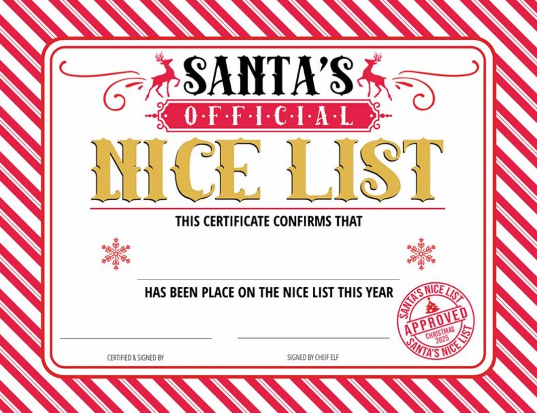 Santa's Nice List Certificate - Printable Holiday Keepsake - Etsy