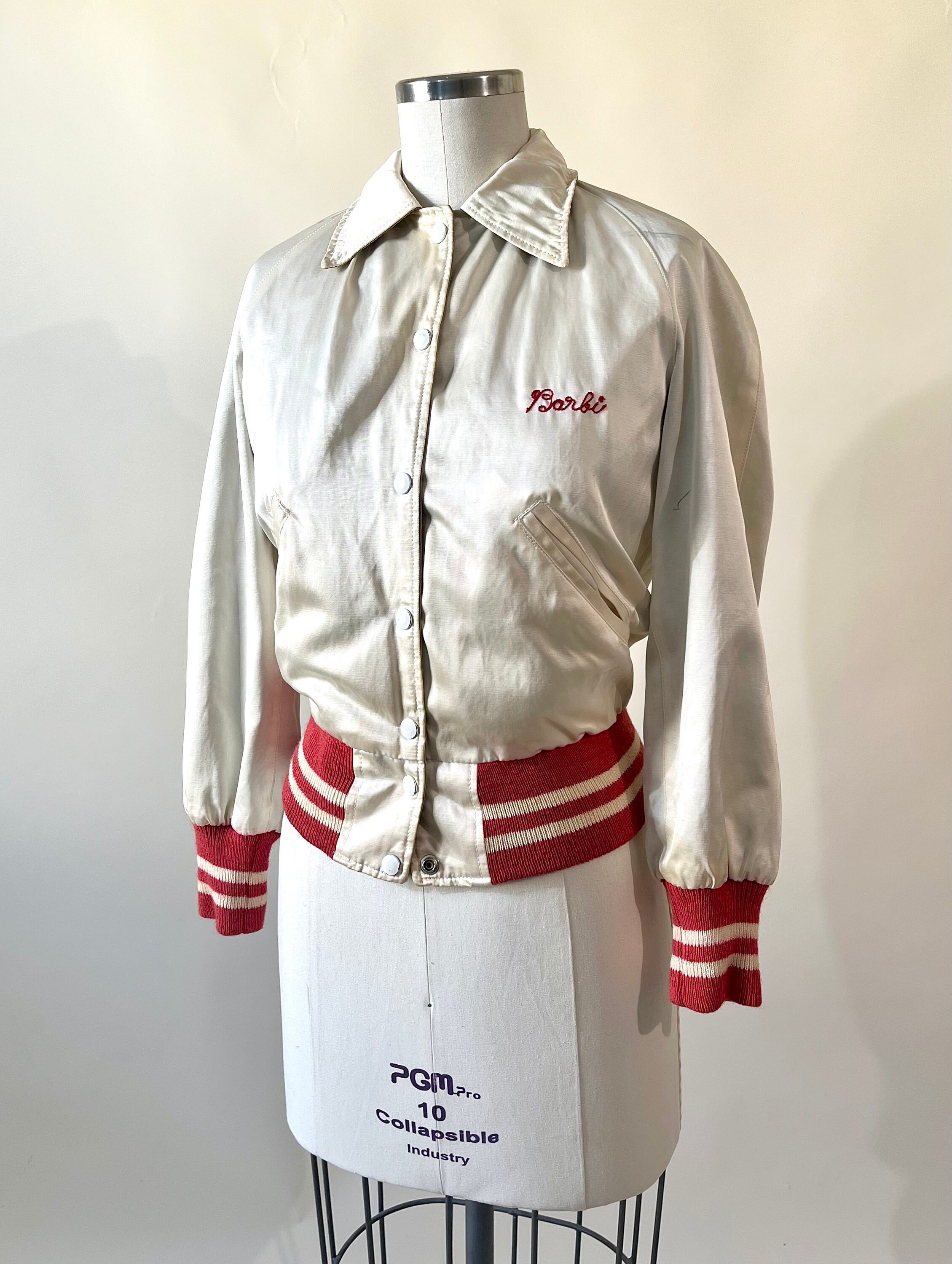 1950s Satin Bomber Jacket 50s Reversible Cheer Jacket Red and Cream ...