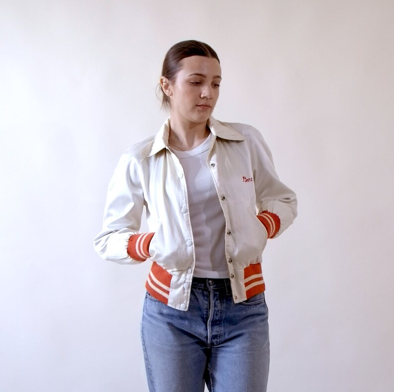 1950s Satin Bomber Jacket 50s Reversible Cheer Jacket Red and Cream ...