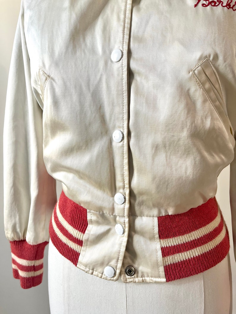 1950s Satin Bomber Jacket 50s Reversible Cheer Jacket Red and Cream ...