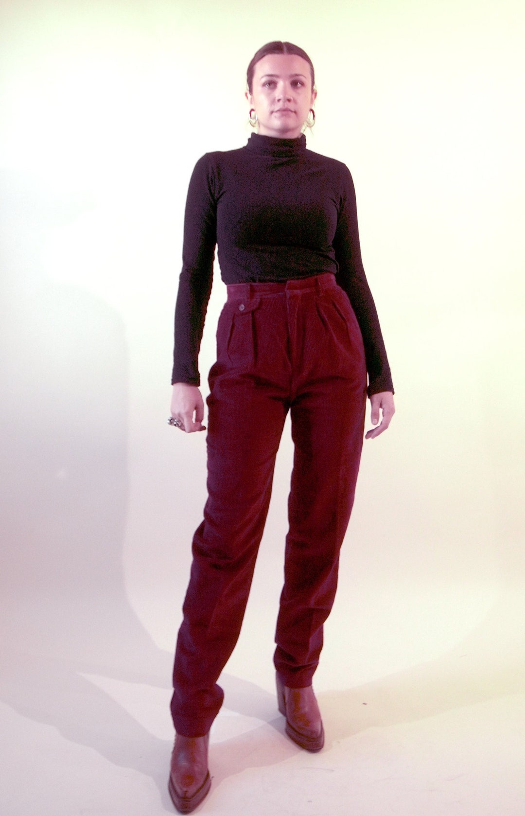 80s Double Pleated Plum Corduroy Trousers - Etsy