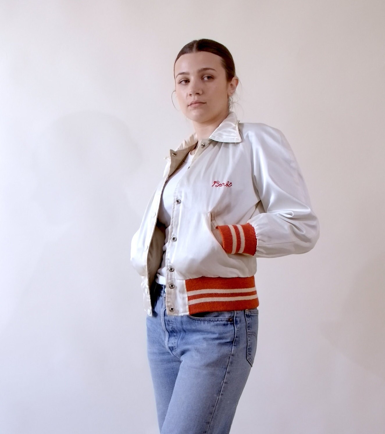 1950s Satin Bomber Jacket 50s Reversible Cheer Jacket Red and Cream ...