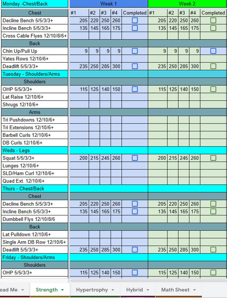 8 Week 3/6 Day Lifting Program for Strength/hypertrophy - Etsy