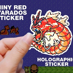 Shiny Red Gyarados Holographic Sticker Pokemon Gen 2 Pixel Art Sticker ...