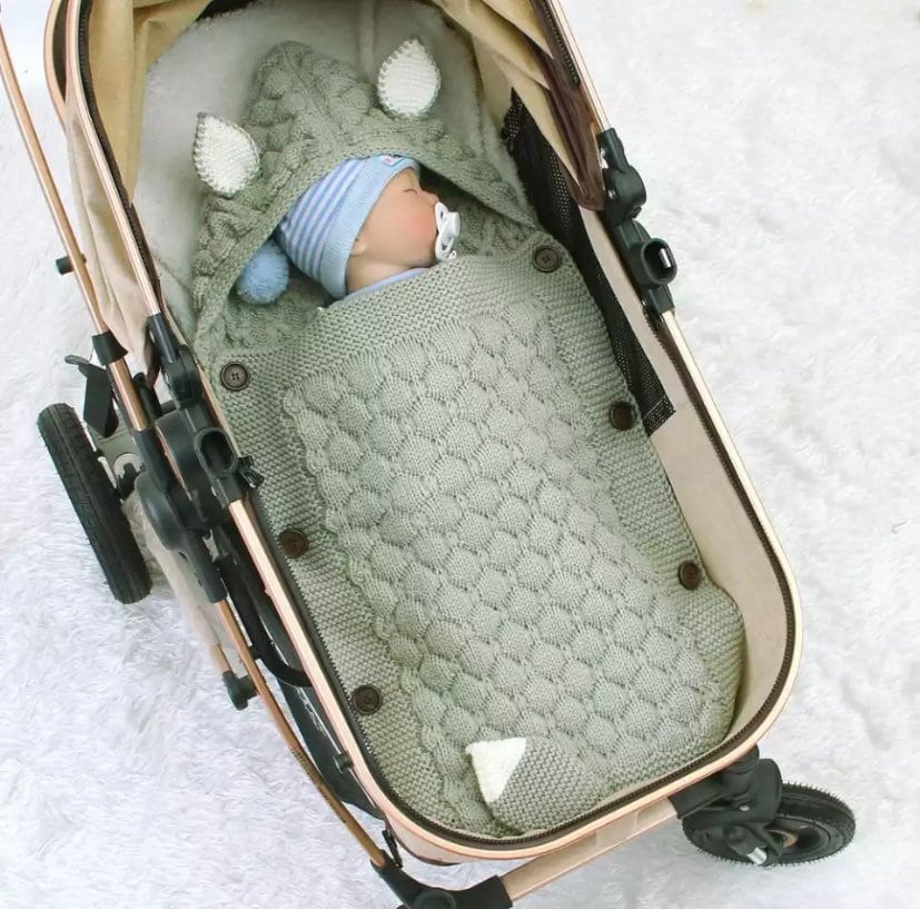 Baby Sleeping Bag Knitted Blanket Wrap Stroller Buttons Lambswool Made ...