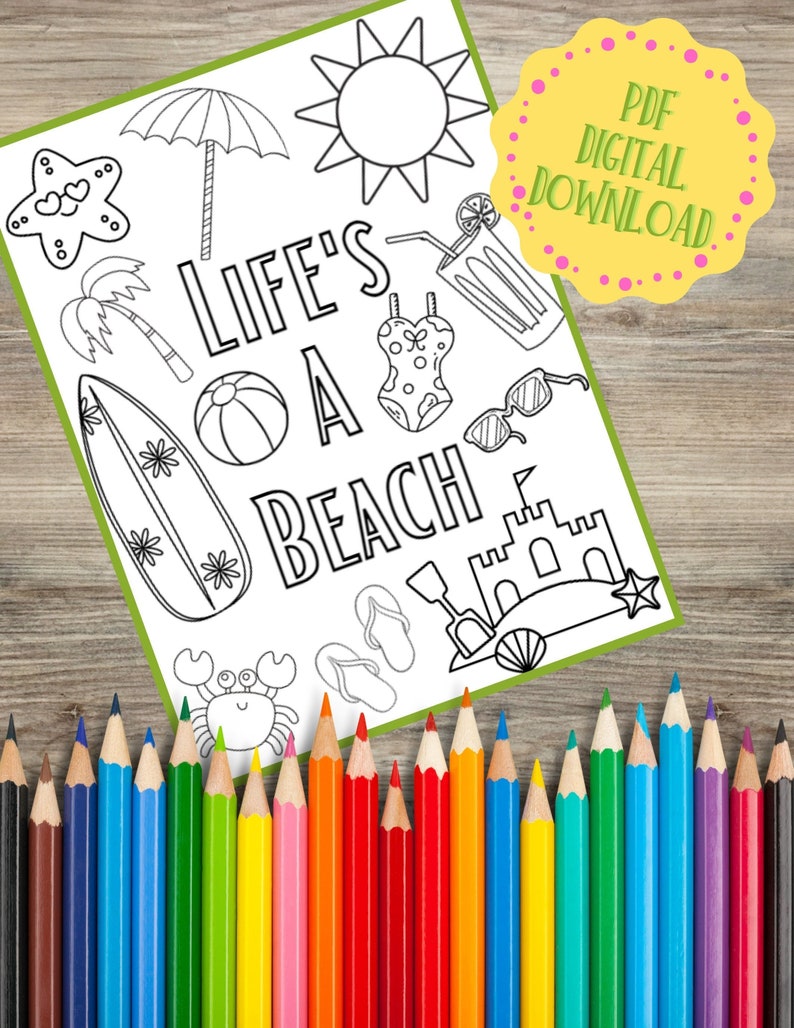 Life's A Beach Coloring Page, Coloring for Kids, Printable - Etsy