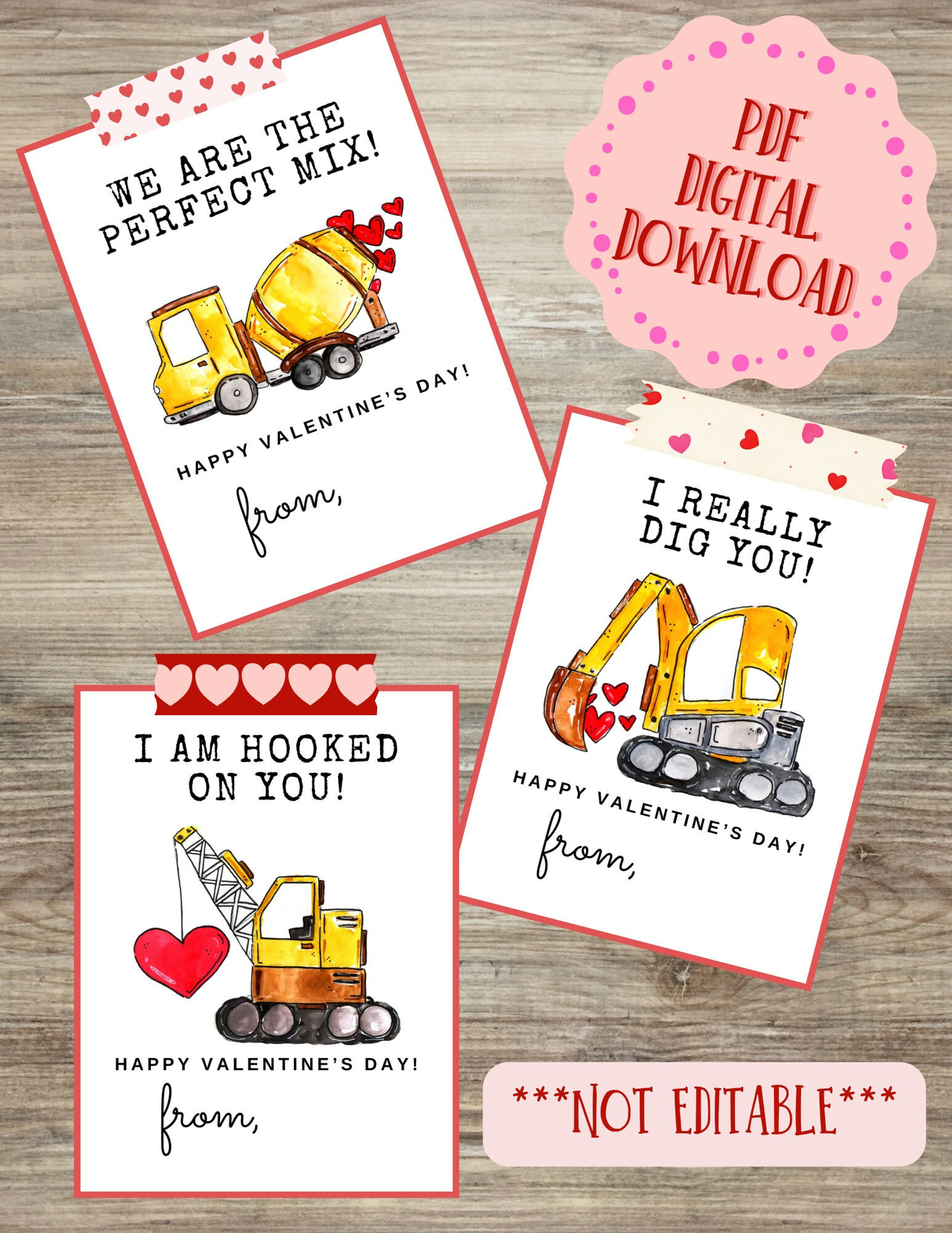 Printable Construction Truck Valentine Cards - Set of 6 - Etsy