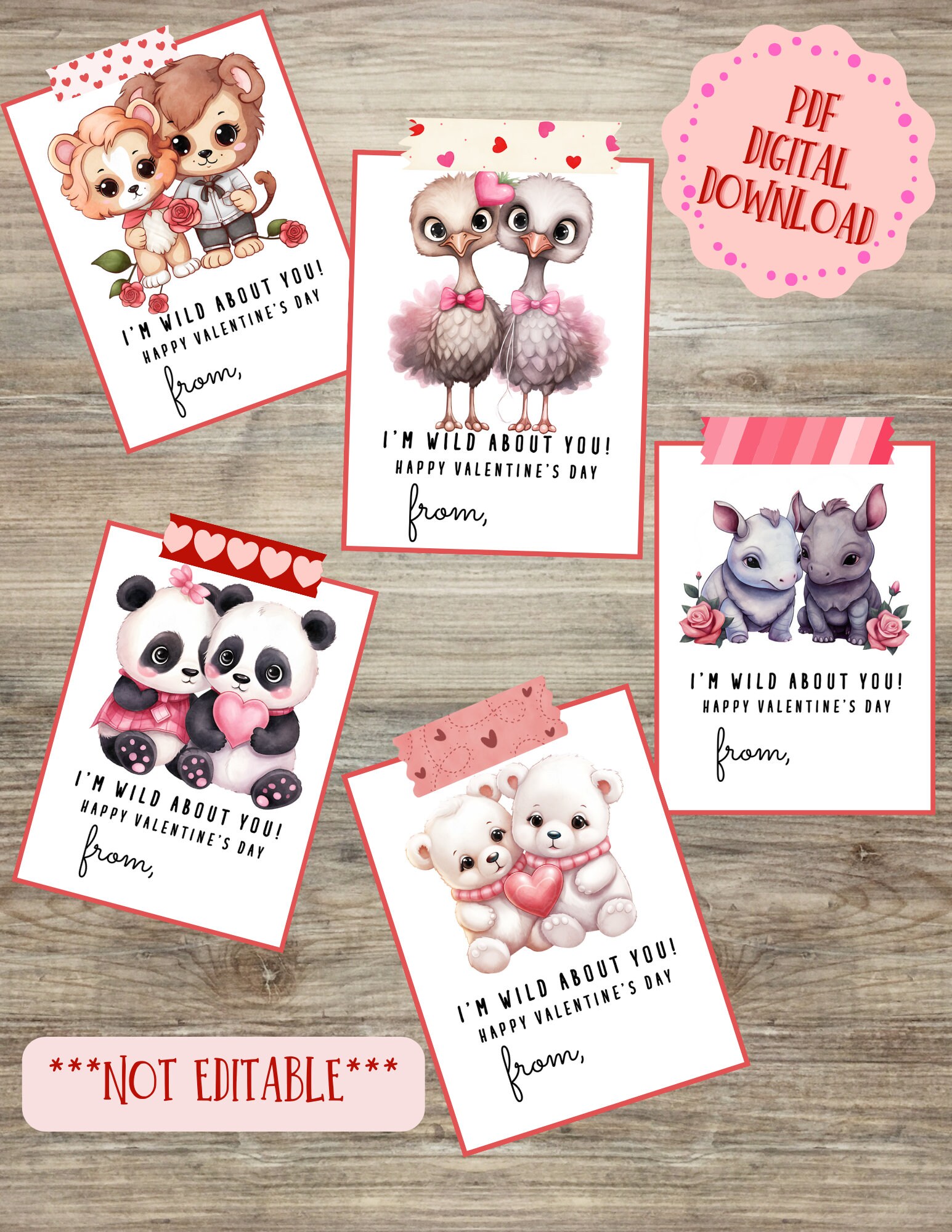 Printable Wild Animals Valentine Cards - Set of 20 - Etsy Canada