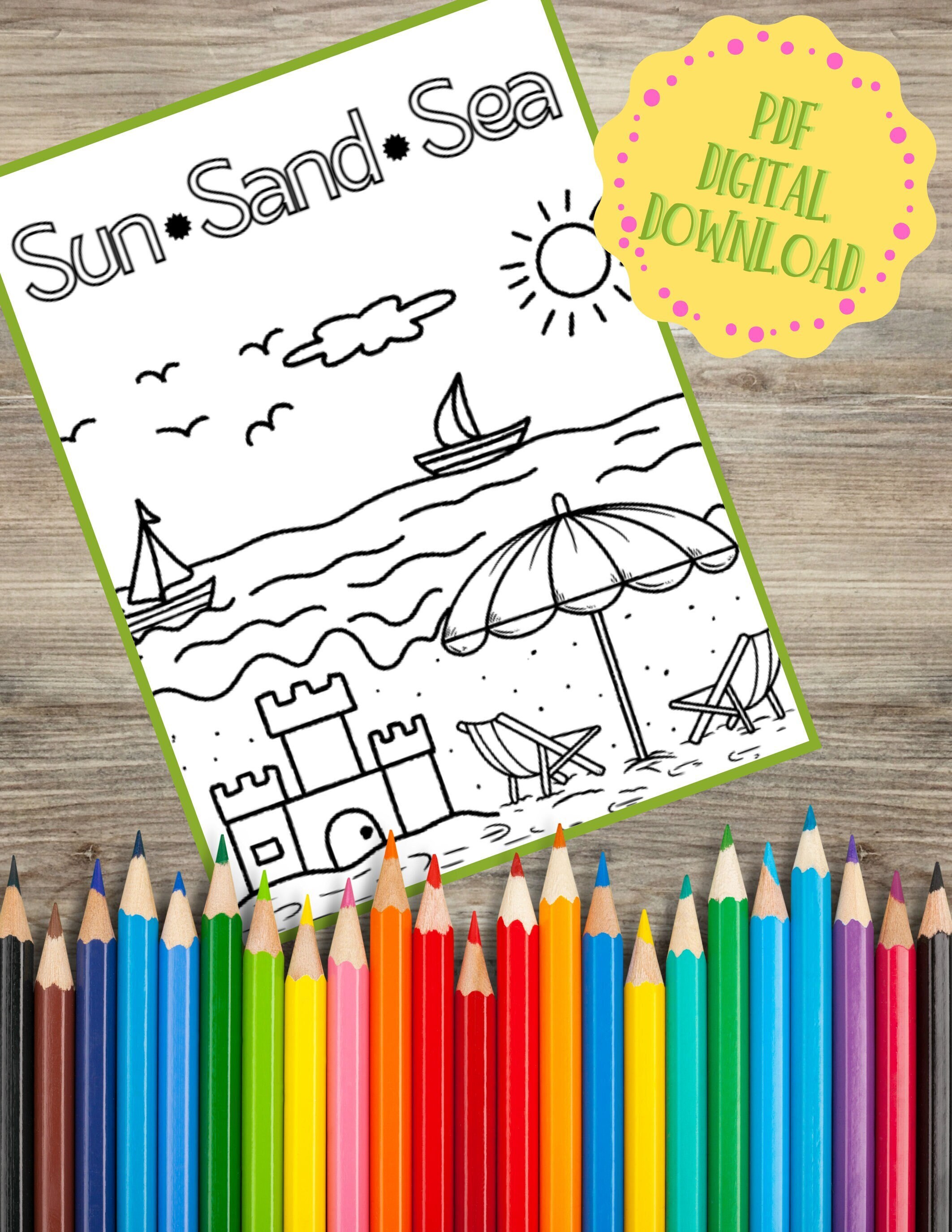 Sun Sand and Sea Coloring Page, Coloring for Kids, Printable - Etsy