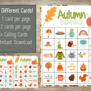 Printable Autumn Bingo Cards, Fall Leaves Bingo Game, Seasonal Bingo ...