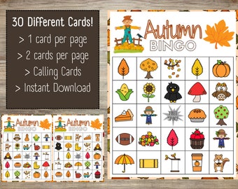 Printable Autumn Bingo Cards, Fall Leaves Bingo Game, Seasonal Bingo ...