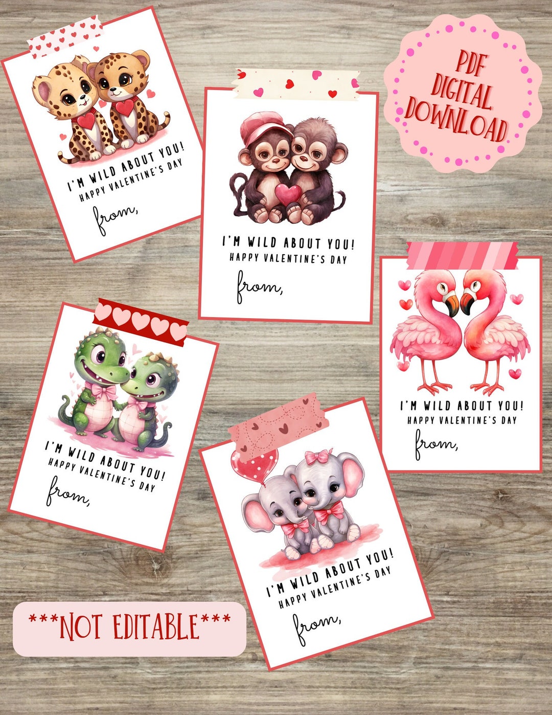 Printable Wild Animals Valentine Cards - Set of 20 - Etsy