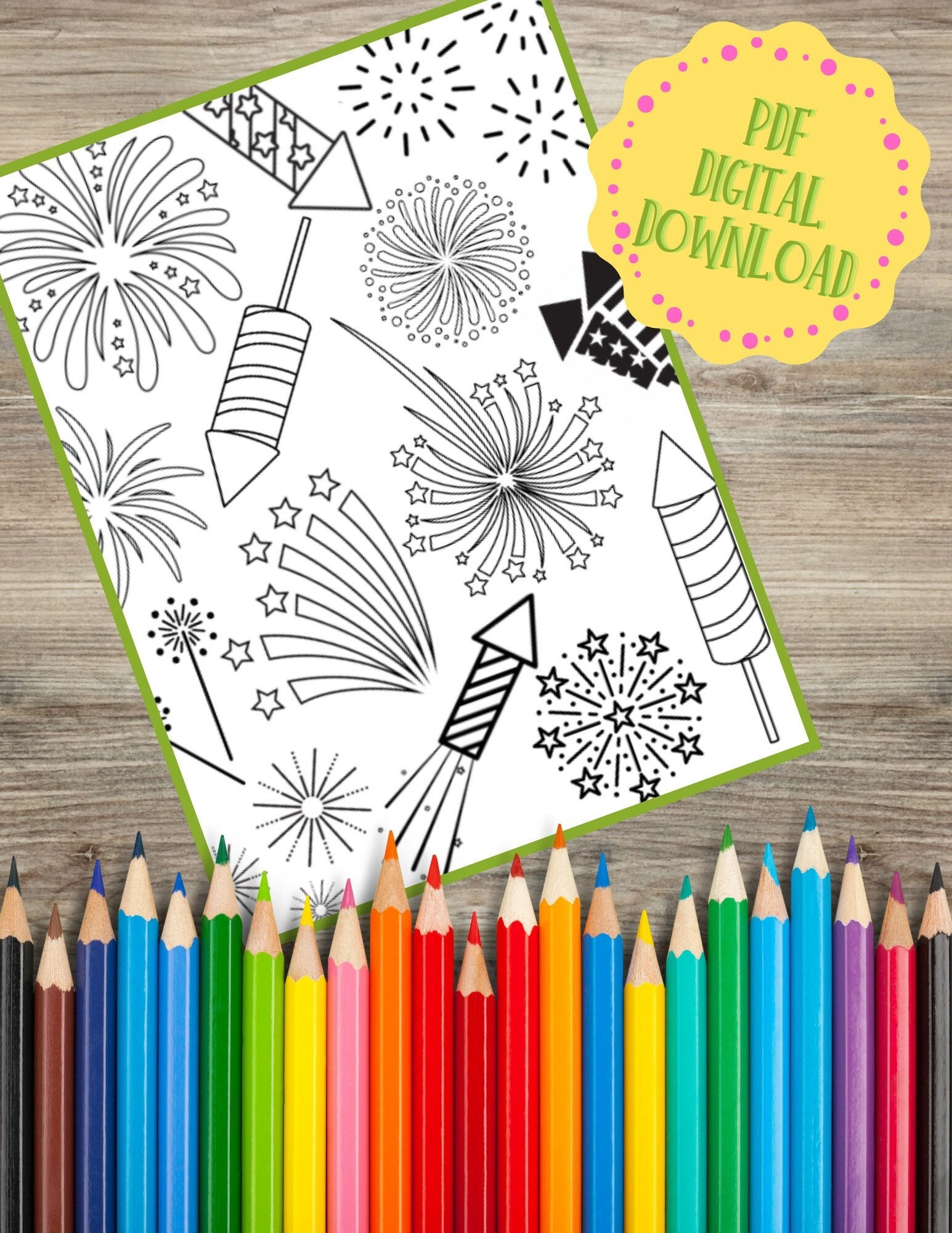 Fireworks Coloring Page, Coloring for Kids, Coloring for Adults ...