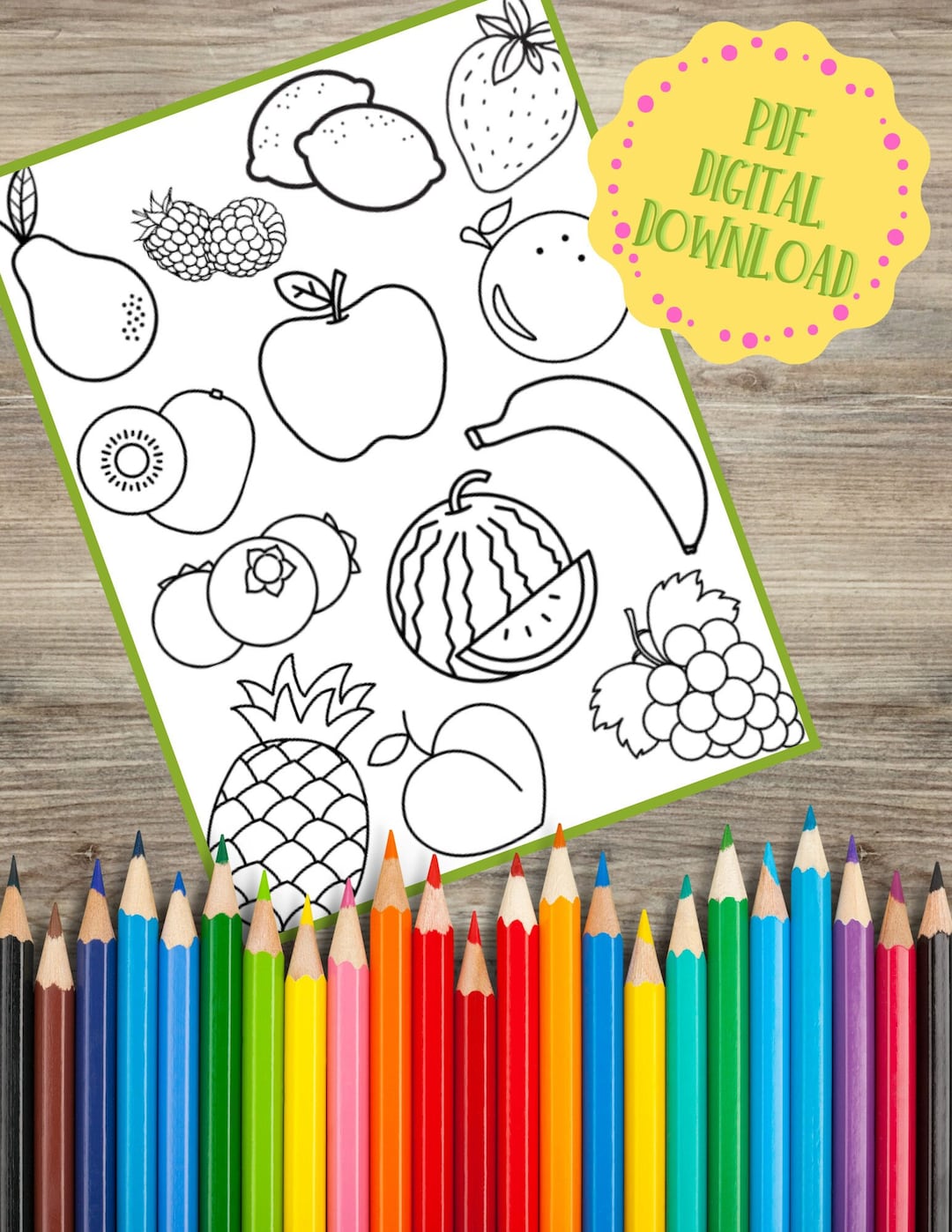 Fruit Frenzy: Printable Fruit-themed Coloring Page - Etsy