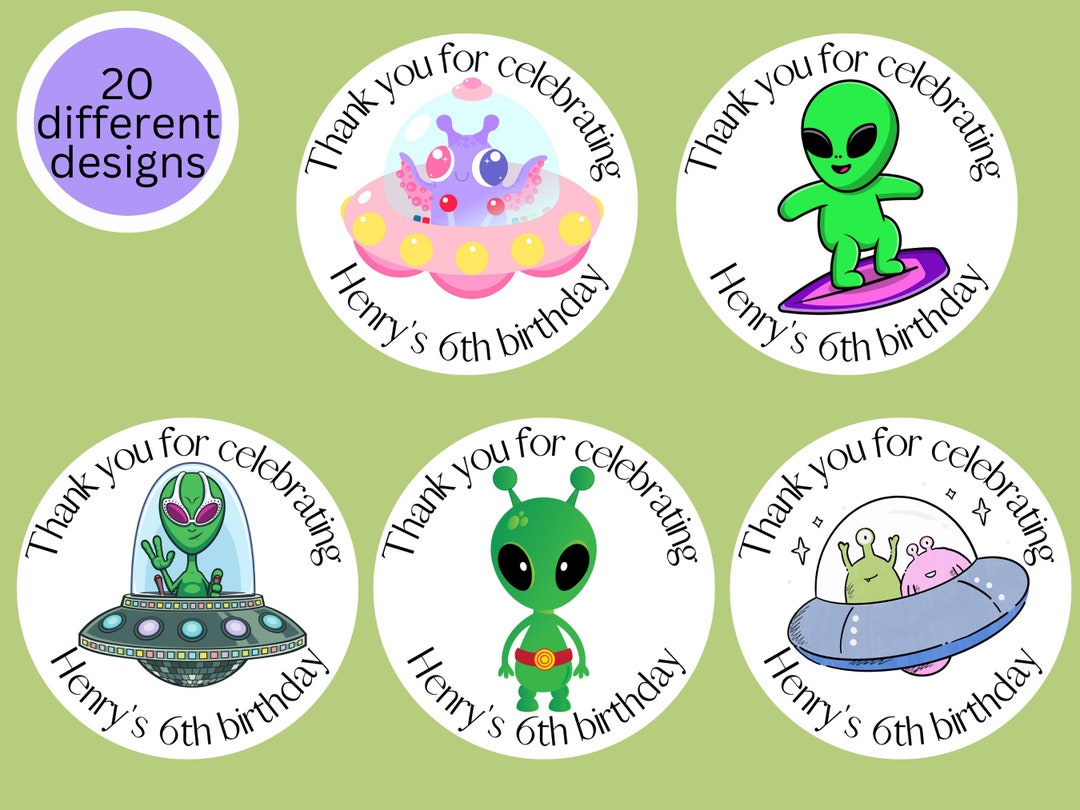 Custom Kids Alien Birthday Party Favors, Personalized Birthday Stickers ...