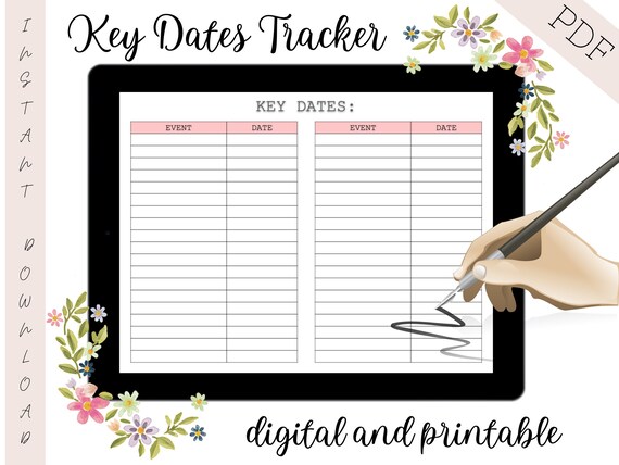 Key Dates Tracker Printable Template Important Dates Tracker | Etsy