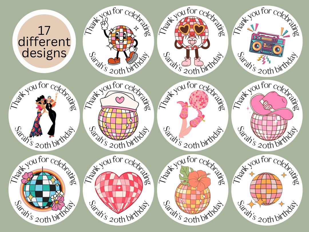 Custom Disco Birthday Party Favors, Personalized Birthday Stickers ...
