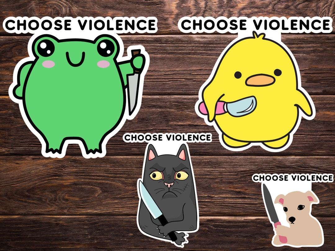 Choose Violence Waterproof Sticker, Frog W/ Knife, Duck W/ Knife, Cat W ...