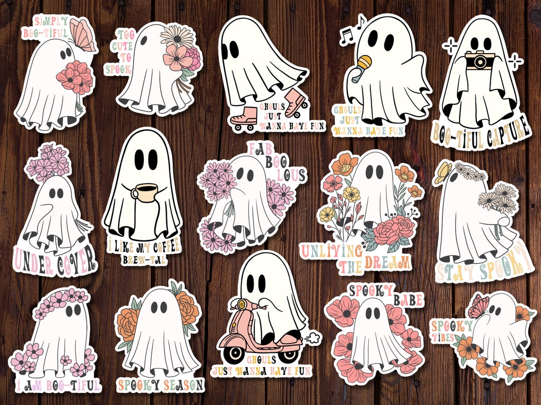 15 Retro Ghost Halloween Sticker Pack, Cute Stickers, Retro, Halloween ...
